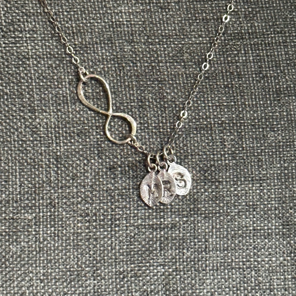 925 Stamped Infinity Necklace Monogram Charms “M”, “S… - Gem